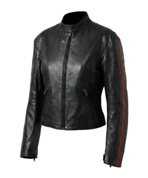 Gucci Leather Biker Jacket With Web Detail - Black