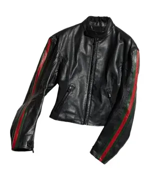 Gucci Leather Biker Jacket With Web Detail - Black