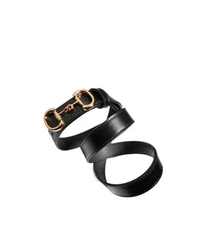 Gucci Thin Belt With Horsebit Buckle - Black