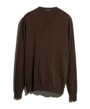 Gucci Ribbed V-neck Sweater With Double G Embroidery - Dark Brown