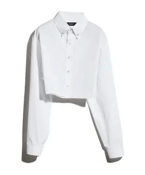 Gucci Cropped Cotton Poplin Shirt With Crest Embroidery