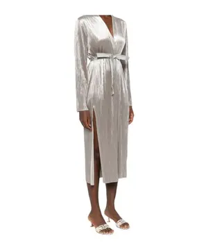 FORTE_FORTE Long Sleeve Pleated Maxi Dress With Front Tie Detail And Side Slits