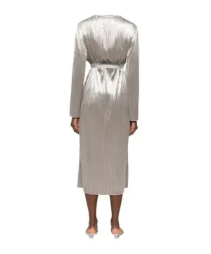 FORTE_FORTE Long Sleeve Pleated Maxi Dress With Front Tie Detail And Side Slits