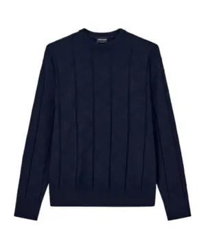 Giorgio Armani Sweater Regular Fit Chevron Virgin Wool - Navy Blue