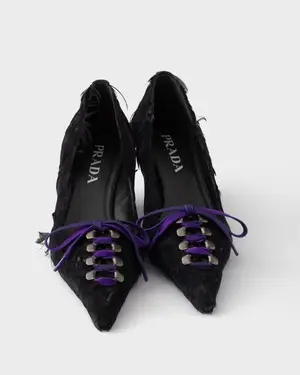 Prada Feather-embellished Satin Pumps