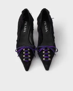 Prada Feather-embellished Satin Pumps