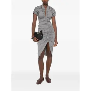 VIVIENNE WESTWOOD Pinstripe Ruched Midi Dress - Grey