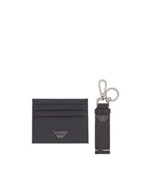 Emporio Armani Slim Card Holder And Keychain Set - Grey