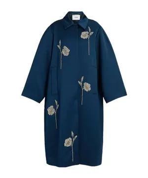 Erdem Embroidered Satin Coat - Navy