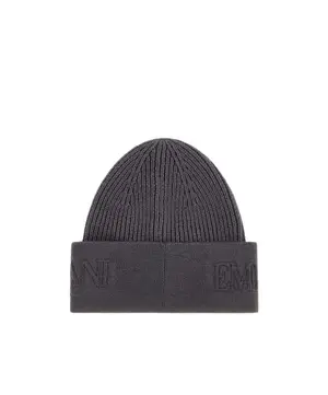 Emporio Armani Ribbed Virgin Wool Beanie Hat