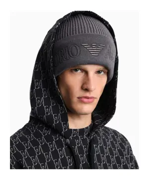 Emporio Armani Ribbed Virgin Wool Beanie Hat