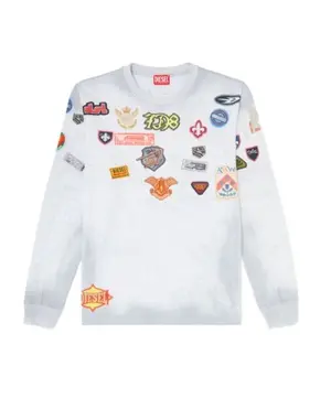 DIESEL® Long-sleeve T-shirt With All-over Patches Print - White
