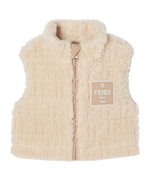 Fendi Baby Gilet In Teddy-effect Wool Fabric - Beige