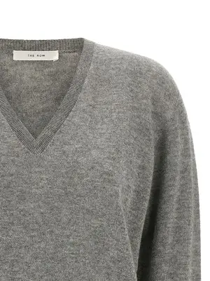 THE ROW Long-sleeved V-neck Cashmere Sweater - Light Gray Blend