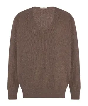 THE ROW Ribbed V-neck Long Sleeve Sweater