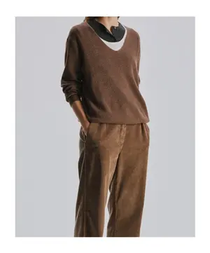 THE ROW Ribbed V-neck Long Sleeve Sweater