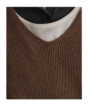 THE ROW Ribbed V-neck Long Sleeve Sweater
