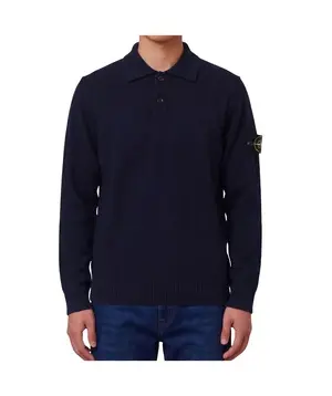 Stone Island Long-sleeve Polo-collar Sweater - Blue