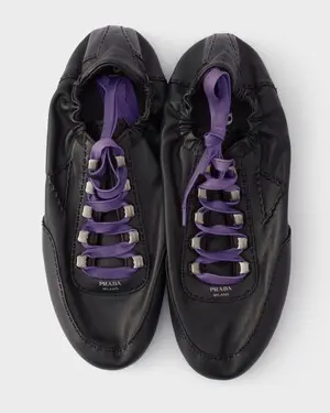 Prada Collapse Antiqued Nappa Leather Sneakers With Hooks