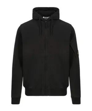 Stone Island Logo Patch Zipped Hoodie - Black