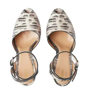 Fendi Parchment And Black Printed Calfskin Platform Sandals