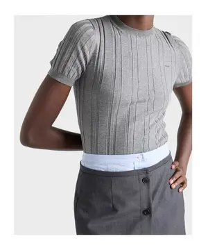 Prada Short-sleeved Ribbed Knit Cotton Sweater