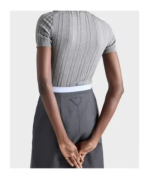 Prada Short-sleeved Ribbed Knit Cotton Sweater