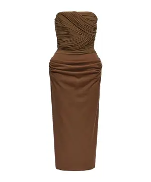 Magda Butrym Strapless Cupro And Wool Draped Corset Dress - Brown