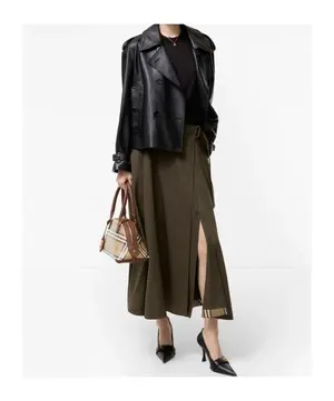 Burberry Belted Twill Midi Skirt