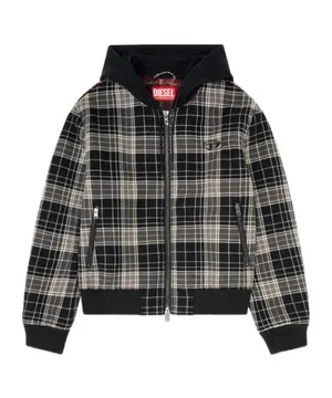 DIESEL® Check Flannel Bomber Jacket With Teddy Interior - Gray/black
