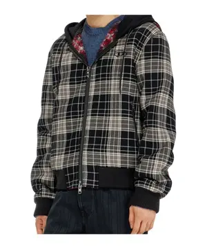 DIESEL® Check Flannel Bomber Jacket With Teddy Interior - Gray/black