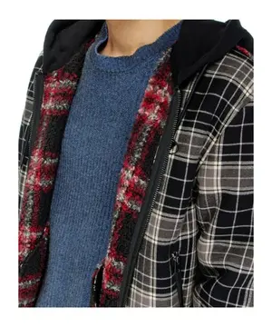 DIESEL® Check Flannel Bomber Jacket With Teddy Interior - Gray/black