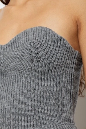 JIL SANDER Ribbed Wool Knit Bustier Top - Gray