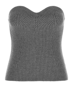 JIL SANDER Ribbed Wool Knit Bustier Top - No