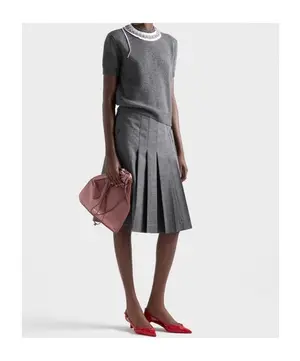 Prada Rush Stitch Pleated Skirt - Slate Ash