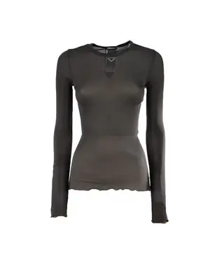 Prada Ribbed Knit Long Sleeve Top - Lead Ash