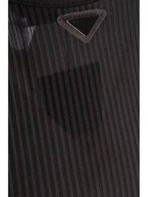 Prada Ribbed Knit Long Sleeve Top - Lead Ash