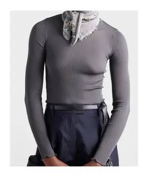 Prada Ribbed Knit Long Sleeve Top - Lead Ash