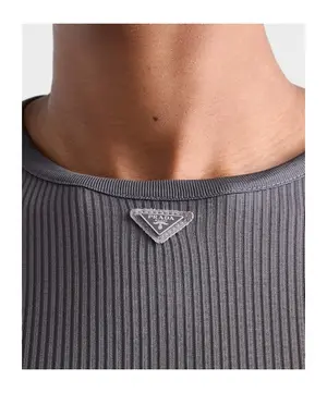 Prada Ribbed Knit Long Sleeve Top - Lead Ash