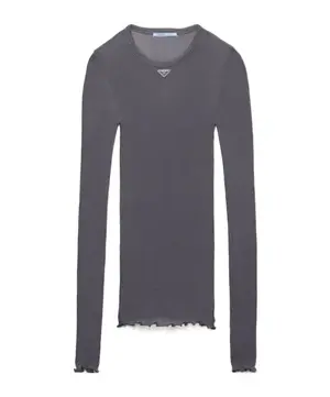 Prada Ribbed Knit Long Sleeve Top - Lead Ash