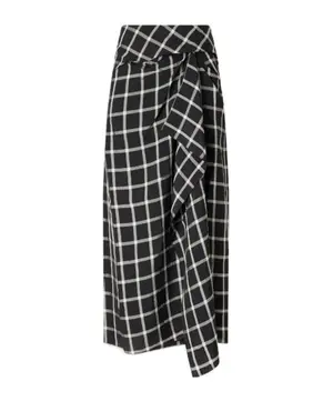 Erdem Draped Checked Crinkled-satin Midi Skirt - No