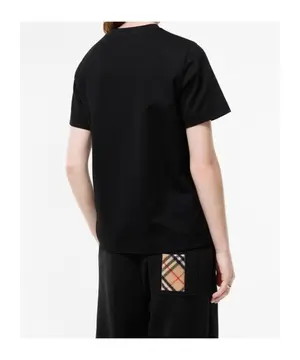 Burberry Check Cashmere Patch Cotton T-shirt - Black