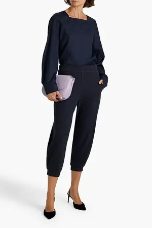 Tibi Camille Cropped Checked Jacquard-knit Tapered Pants