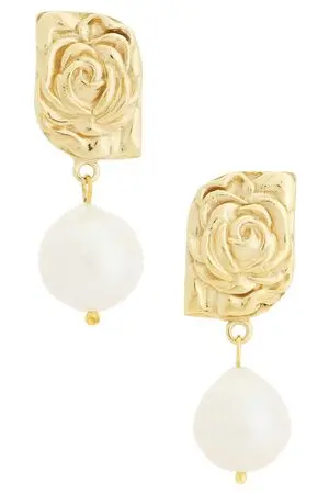 Magda Butrym Floral Pearl Drop Earrings - Gold