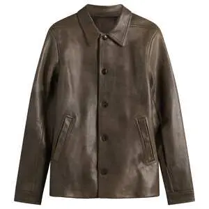 Rick Owens Buttoned Leather Brad Jacket - Washed Black
