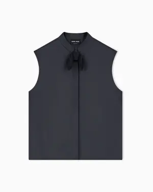 Giorgio Armani Shirt With Sleeveless Mandarin Collar In Double Silk Satin - Grey
