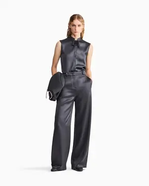 Giorgio Armani Sleeveless Silk Satin Shirt With Mandarin Collar - Grey