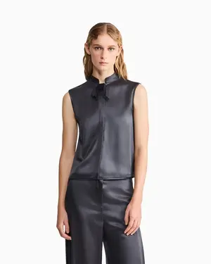 Giorgio Armani Sleeveless Silk Satin Shirt With Mandarin Collar - Grey