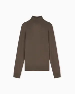 Giorgio Armani Slim-fit Sweater In Plain Knit Virgin Wool - Brown
