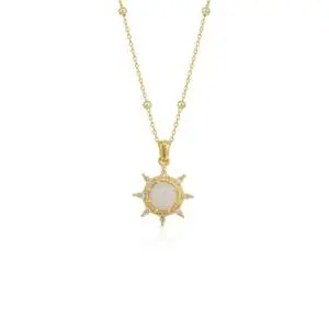 SPERO LONDON Moonstone Sun Sterling Silver Pendant Necklace With Beaded Chain - Gold